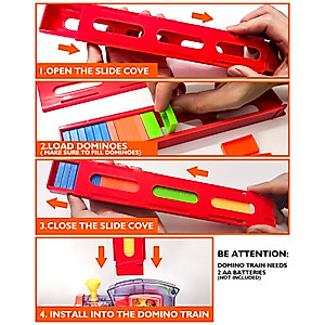 POPUTOY Domino Train, Automatic Domino Blocks Building Set Plastic Kids Children Creative Toy Game Educational Play for 3-12 Year Old Boys and Girls (80pcs)