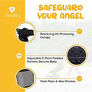 ShaHa Lightweight Stroller – Baby Travel Stroller for Toddlers – Foldable Compact Stroller for Travel, Airplane Stroller has Swivel Front Wheels, 1-Step Brake, Sun Canopy and Reclining Backrest