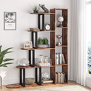 Tribesigns 5-Tier Bookshelf Vintage Industrial Bookcase, 5 Shelf Corner Ladder Shelf Rustic Display Shelf Storage Organizer for Living Room, Home Office (Rustic Brown)