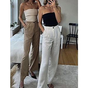 Lauweion Women's Strapless Side Zipper Tube Top Sexy Off The Shoulder Stretch Going Out Bandeau Tank Apricot