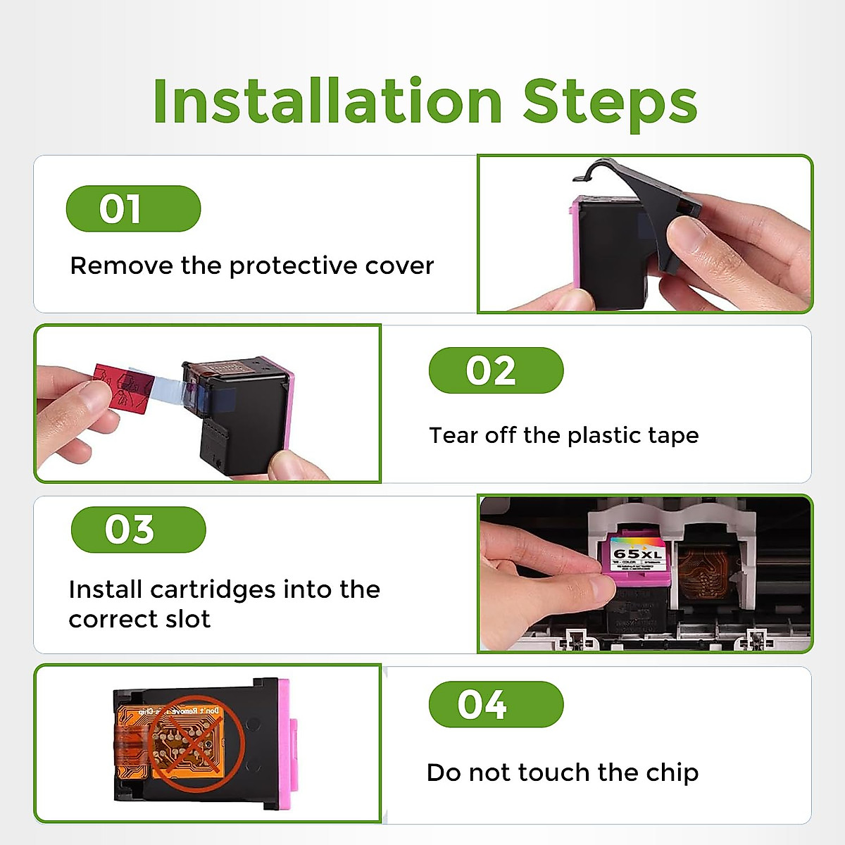 Ubinki 65XL Ink Cartridge Black Color Combo for HP Ink 65 XL Remanufactured HP65 for Printers Envy 5055 5000 5052 5014 5010 DeskJet 3755 3700 3752 2600 2622 2652 2655 2624 2640 (Black Tricolor 2-Pack)