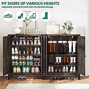 YITAHOME Shoe Cabinet with Doors, Farmhouse 5-Tier Shoe Storage Cabinet for Entryway, Large Capacity Wooden Shoes Rack Organizer for Entryway/Hallway/Closet, Dark Rustic Oak