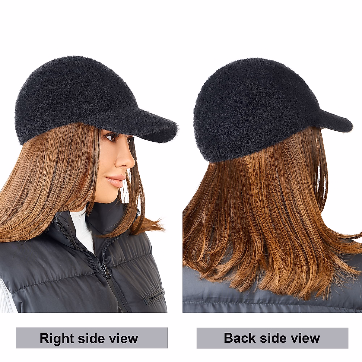 Black Beanie Visor - Womens Winter Wool Knit Hat with Brim - Billed Knit Cap Newsboy Hats