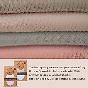 Baby Swaddle Blanket Adjustable Wrap 2 Pack, Ultra Soft Newborn Cotton Swaddles, 0-3 Months Boy and Girl (Pink/Purple)