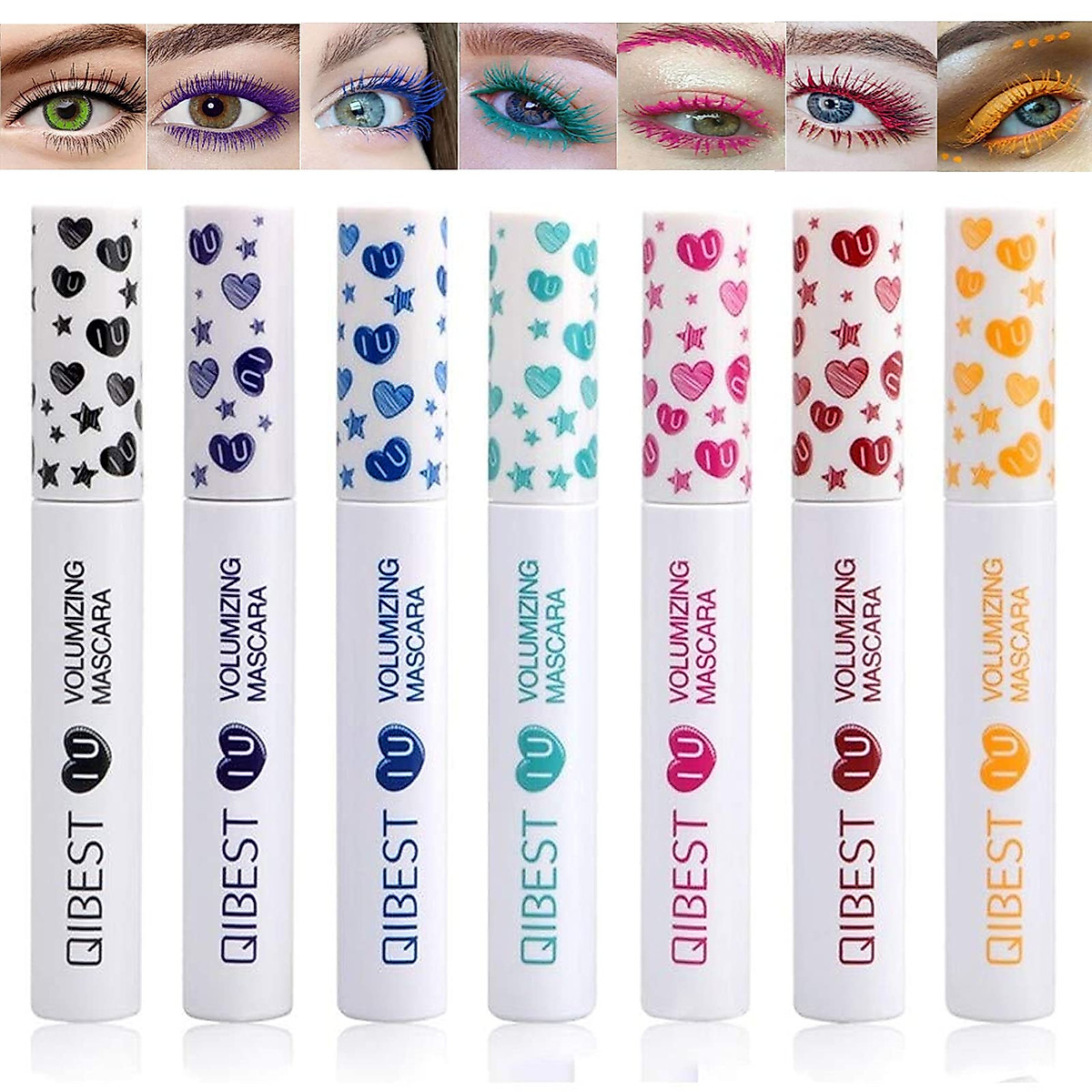 7 Colors Colorful Mascara Rainbow Colorful Waterproof Mascara 3D Fiber Lash Mascara Volume Eye lash