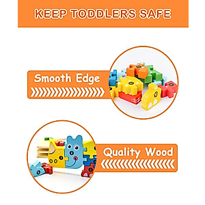 4 Pack Wooden Animal Puzzles for Toddlers 1 2 3 4 Years Old Boys & Girls, Montessori Toys for Kids Ages 1-4 with 4 Animal Patterns, Preschool Educational Toys Bright Vibrant Color Shapes