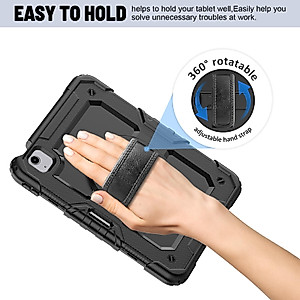 iPad Air 5/4 Case 10.9'' 2022/2020, iPad Pro 11 Case 2021/2020/2018, [Kid Proof] Ambison Full Body Protective Case with 9H Tempered Glass Screen Protector, 360° Rotatable Kickstand/Hand Strap (Black)