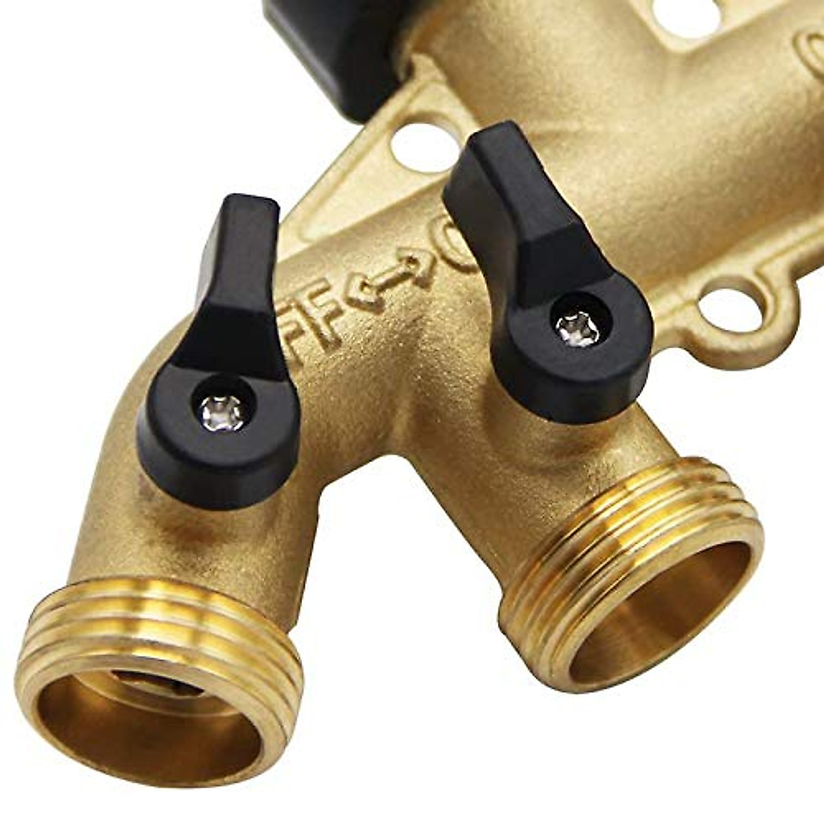Biswing 4 Way Brass Hose Splitter, 3/4" Brass Hose Faucet Manifold, Garden Hose Adapter Connector, Hose Spigot Adapter with 4 Valves