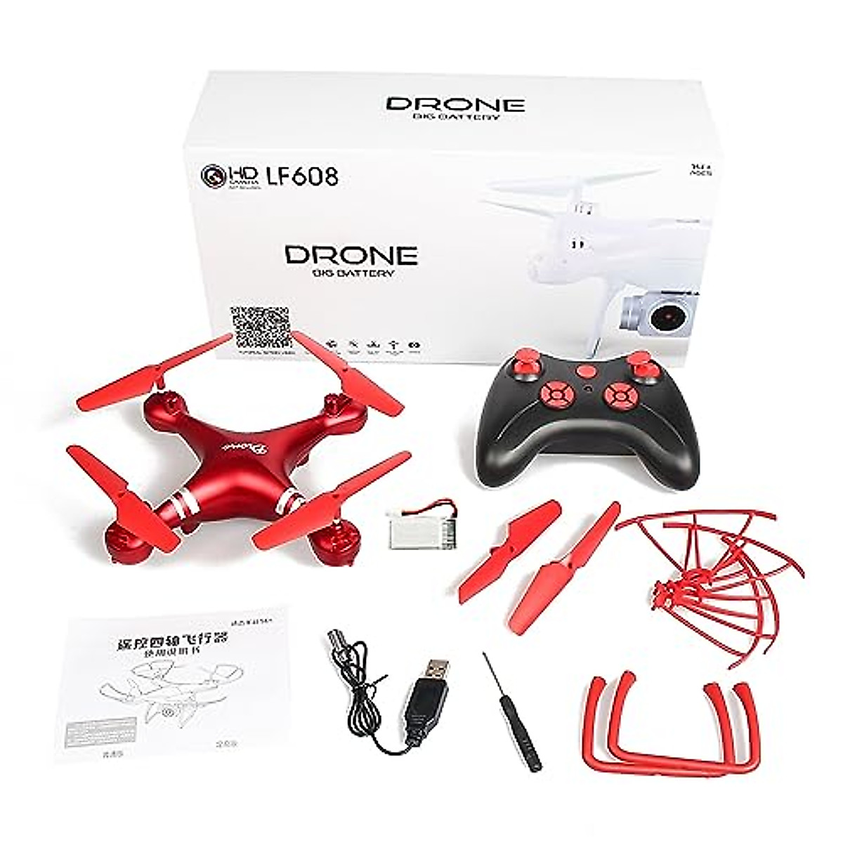 LF608 Fly Toy Drone - Controlled Aircraft Toy,816 Brushed Coreless Motor,15+mins Flying Time (RED)