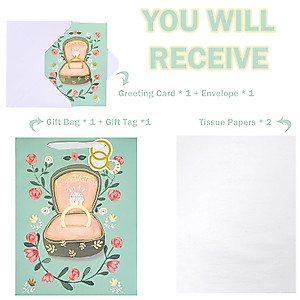 WRAPAHOLIC 13" Large Gift Bags with Card and Tissue Paper - Diamond Ring Design for Weddings, Engagements, Bridal Showers, Gift Wrap