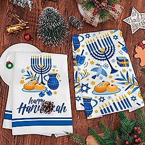 AnyDesign Happy Hanukkah Kitchen Towel 18 x 28 Inch Blue Watercolor Candlestick Dish Towel Jewish Festival Tea Towel Hand Drying Towel for Home Kitchen Cooking Baking, 2 Packs
