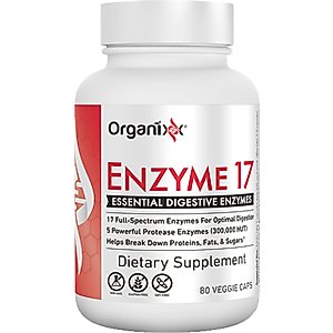 Organixx Enzyme 17 Essential Digestive Enzymes, for Optimal Digestion & Gut Health, Support for Bloating, Gas, Nutrient Absorption & Immunity, Non GMO, Vegan, 80 Veggie Capsules
