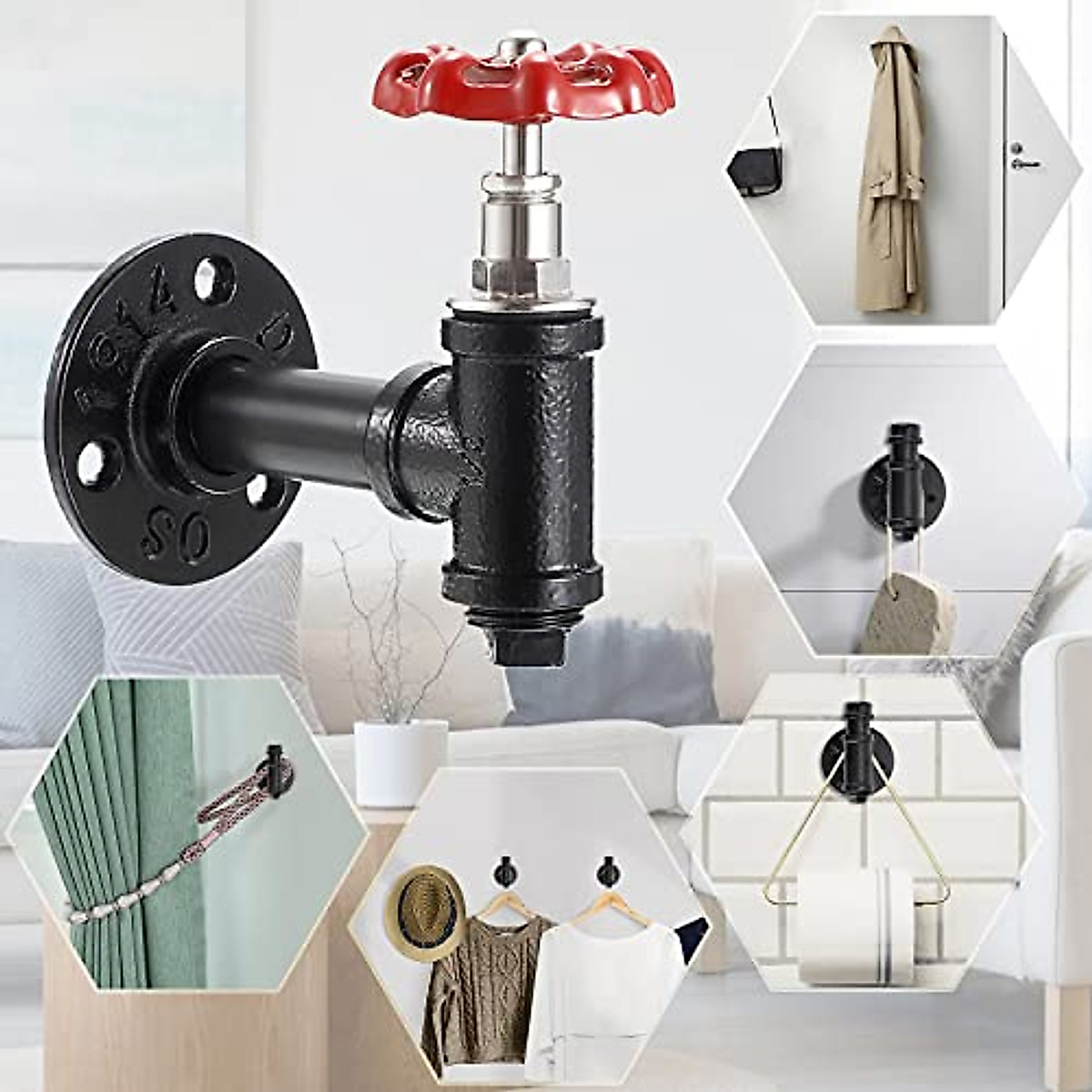 Sumnacon 3Pcs Industrial Pipe Robe Towel Rack Hooks - Sturdy Rustic Iron Clothes Coat Hanger Holders with Screws, Vintage Pipe Wall Mount Rack Hooks for Bathroom Living Room Kitchen Home, T Type