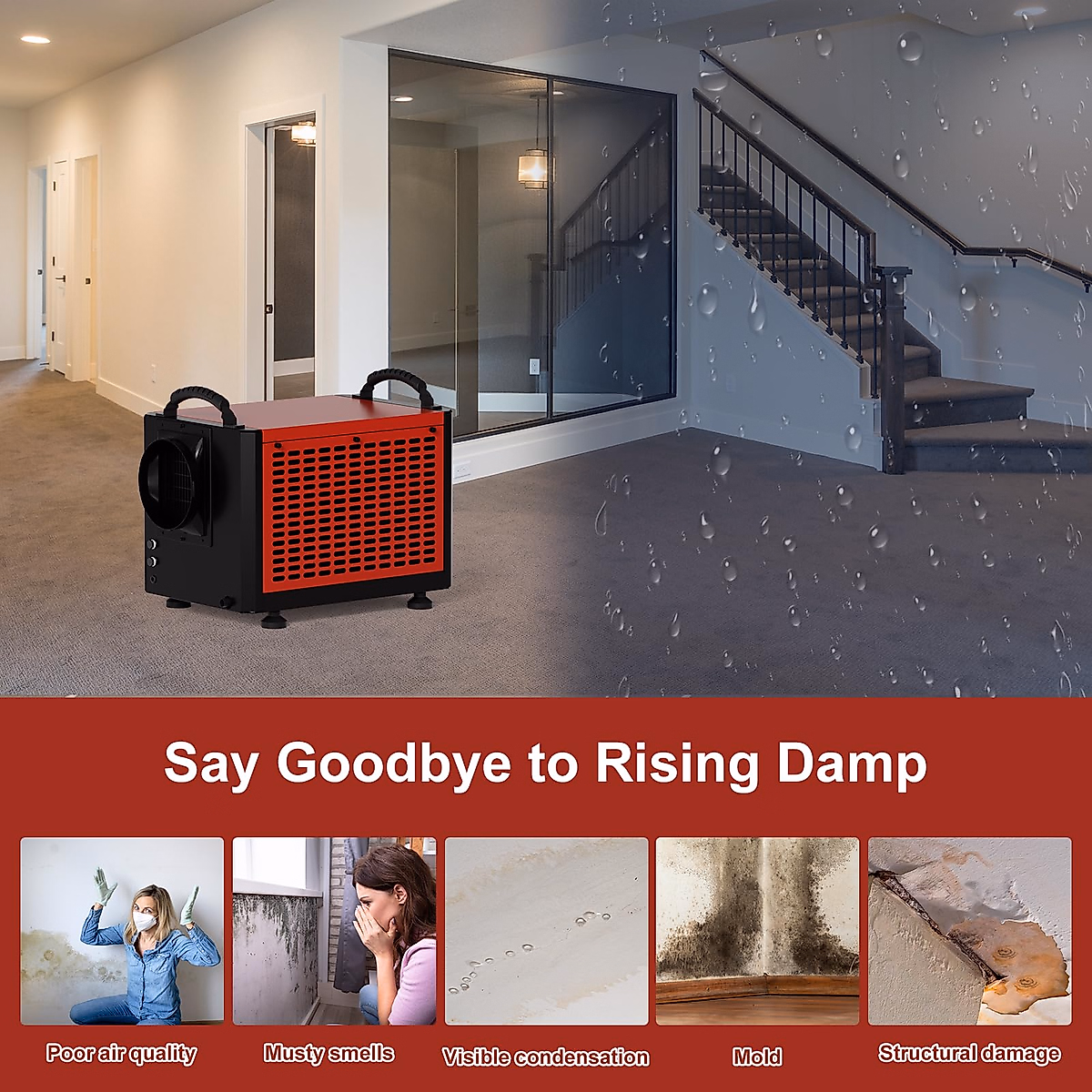 APTOOK 140 Pint Commercial Dehumidifier, Crawl Space Dehumidifier with drain Hose for Basements, Flood Repair Water Damage Restoration, Auto Defrost, Memory Starting