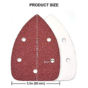 Detail Sander Sandpaper 30Pcs 5-Hole 40 Grit Aluminum Oxide Mouse Sanding Pad Hook & Loop Mouse Detail Sander Pads for Wood Furniture, Extra Coarse Triangle Sand Paper for 140mm Palm Sanding Machine