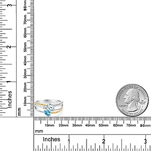 925 Silver and 10K Yellow Gold Sky Blue Aquamarine Swiss Blue Topaz and Lab Grown Diamond Ring For Women (0.99 Cttw, Heart Shape 5MM, Gemstone Birthstone, Available In Size 5, 6, 7, 8, 9)