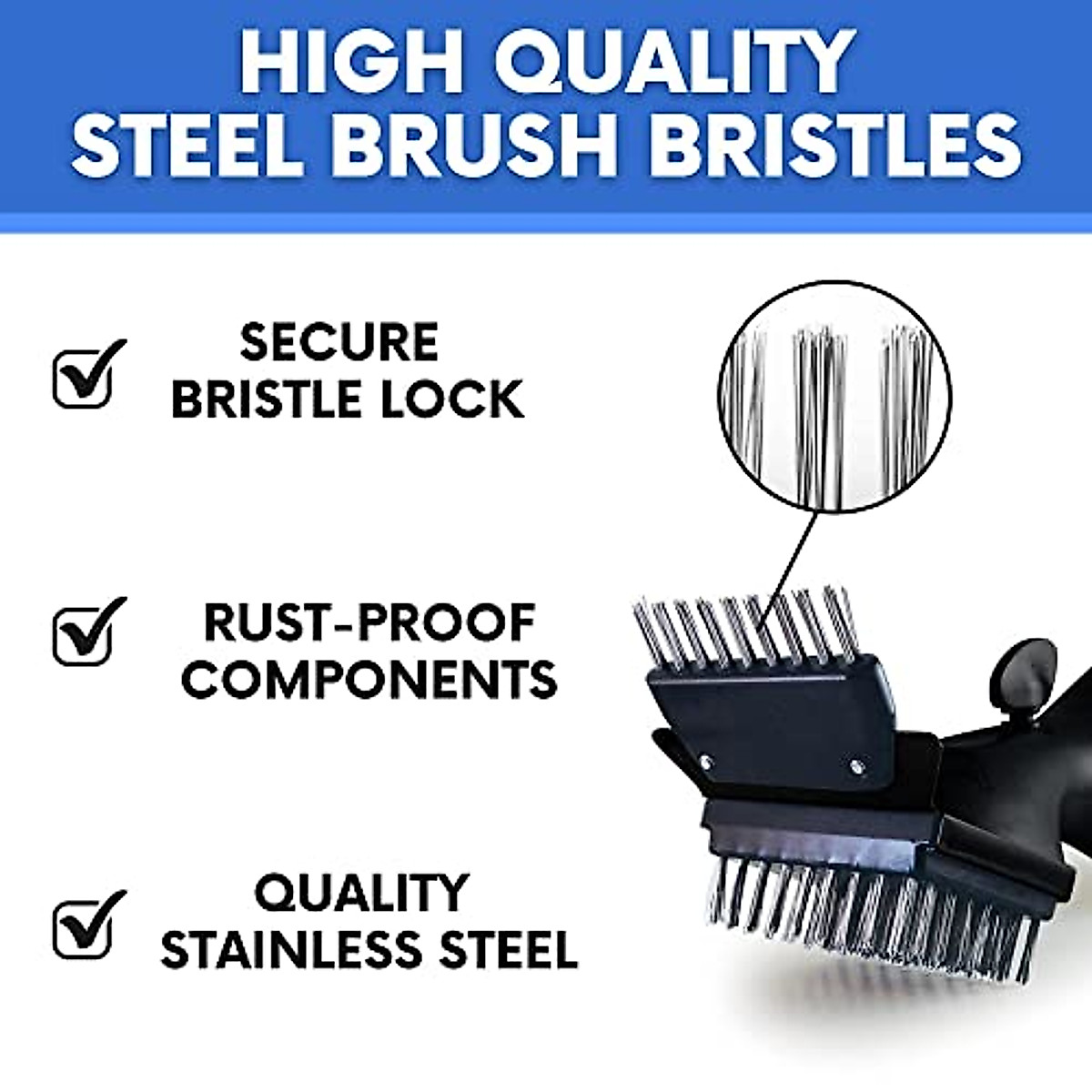 Grill Daddy Made in the USA Bristles GB91062S Barbeque Grill Steam Brush with Stainless Steel B, 15-Inch, Black