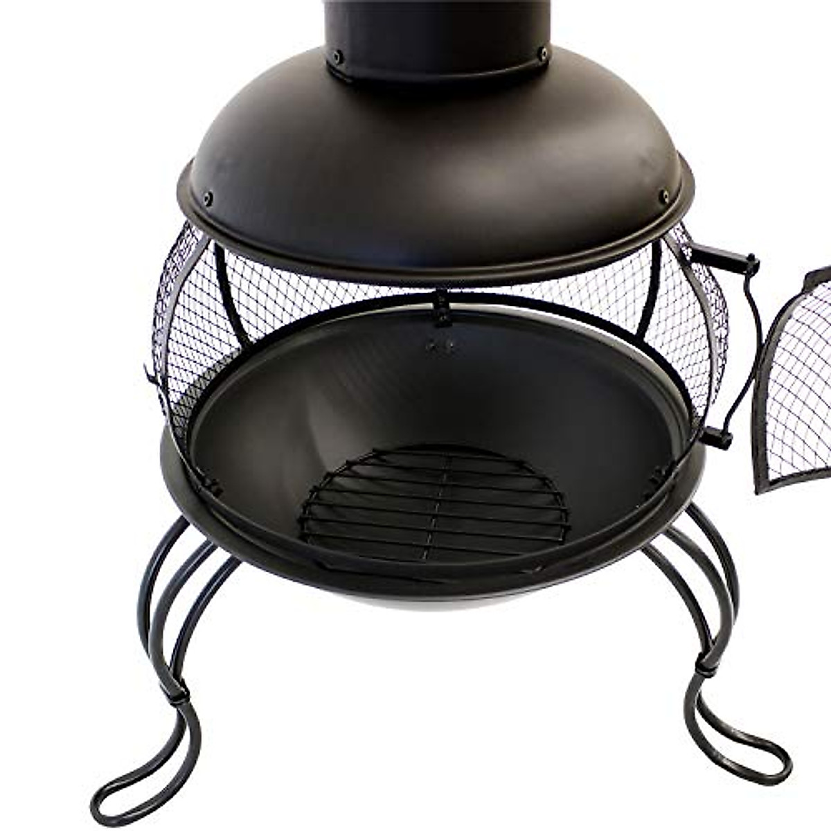 Sunnydaze 66-Inch Black Heavy-Duty Steel Wood-Burning Chiminea with Rain Cap - High-Temperature Paint Finish