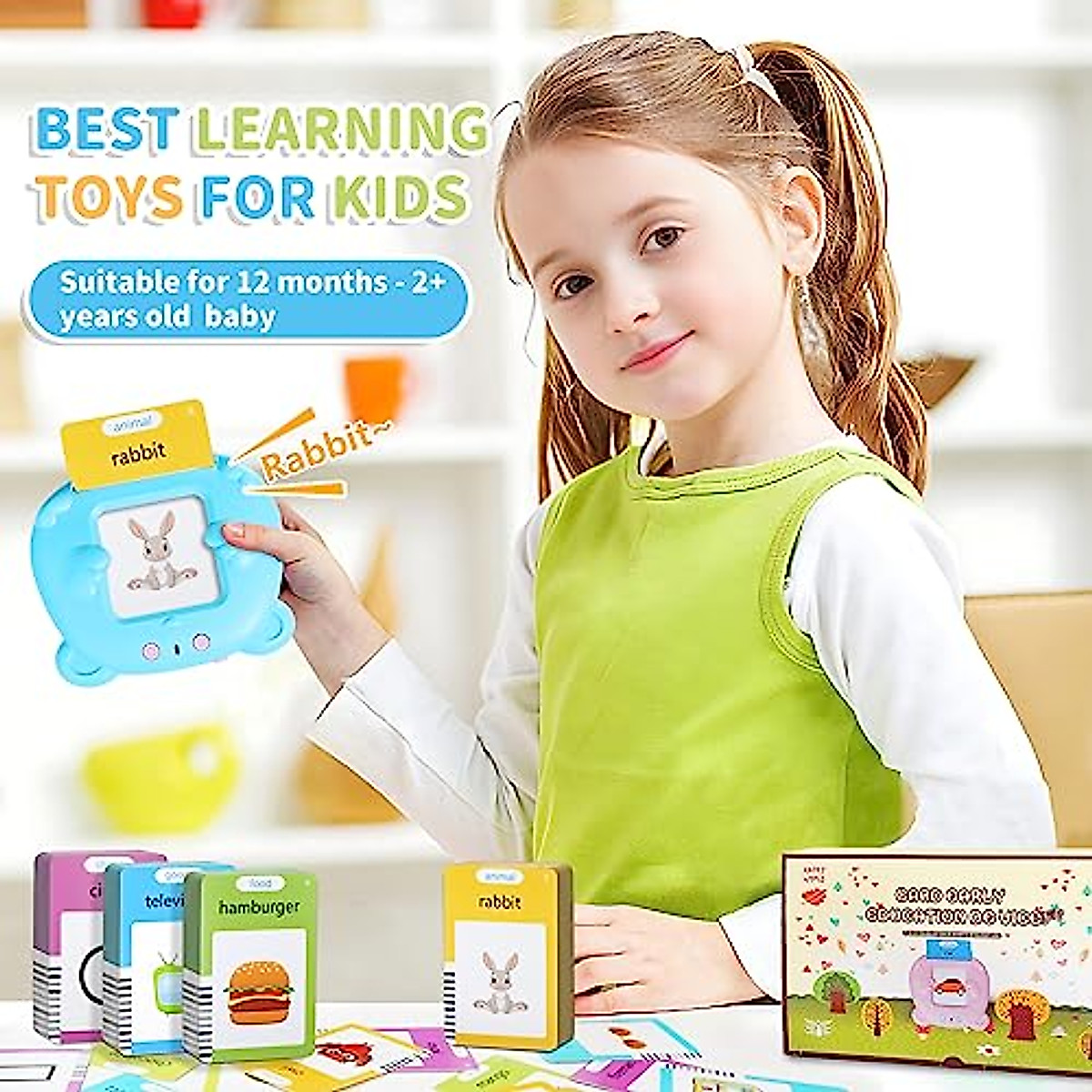 Hsxfl Toddler Toys Gifts for 2 3 4 5 Years Old Boys and Girls, 224 Sight Words Talking Flash Cards, Autism Sensory Toys for Autistic Children, Learning Montessori Toys, Speech Therapy Toys (Blue)