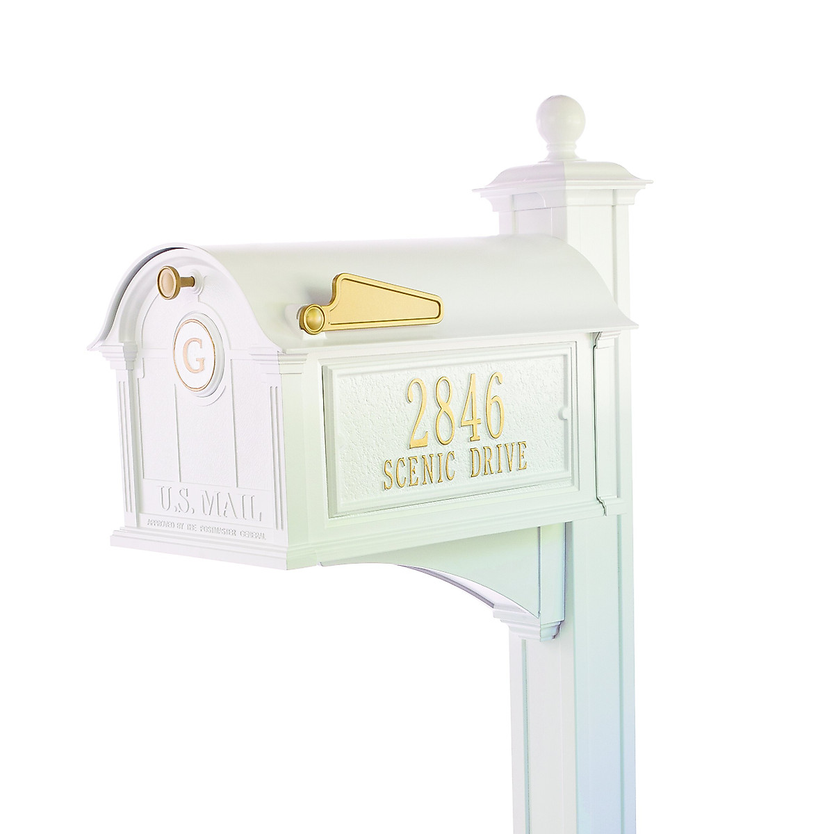 Whitehall™ Personalized Whitehall Balmoral Mailbox with Side Address Plaques, Monogram & Post Package (3 Colors Available)