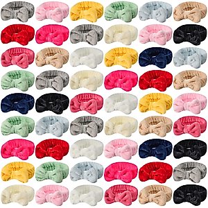 52 Pieces Spa Headband for Washing Face Bulk, Soft Coral Fleece Makeup Headband Bow Headband Fluffy Facial Skin Care Cosmetic Shower Headband 13 Colors Slumber Party Supplies for Girls Women