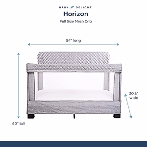 Baby Delight Horizon Full Size Crib, Breathable Mesh Walls, Tool-Free Assembly Baby Bed, Luxe Quilted Easy to Clean Fabric, Grey