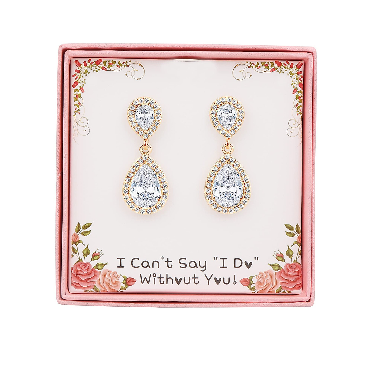 I Can't Say"I Do" Without You | 1 4 6 8 Sets Bridesmaid Jewelry Sets for Women Gold/Rose Gold/Silver Plated Teardrop Dangle Earring for Wedding Gifts