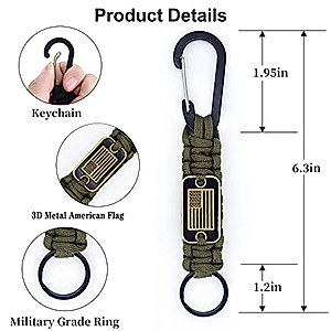 2 Pcs Heavy Duty Braided Paracord Lanyard Keychain with USA Flag, Parachute Rope Necklace Keychains, Braided Strong Lanyard with Metal HK Clip Key Ring for Outdoor Activities, Camera, Traveling