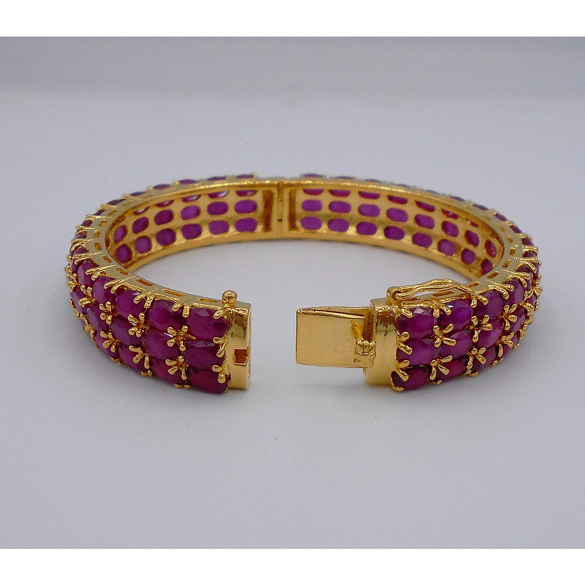 arrawana77 Rare Thai Jewelry Gorgeous 22k 23k 24k Yellow Gold Plated Women Rare Thai Cubic Zirconia CZ AAA Syn Ruby Bracelets Cuff Bangle 13 MM, 6.5 inch