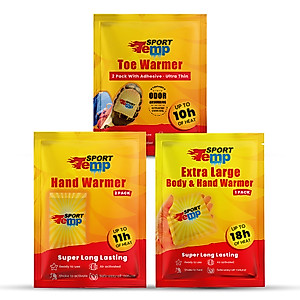Hand, Toe, & XL Body and Hand Warmers - Variety Pack, 10 Pairs Hand Warmers, 10 Pairs Toe Warmers with Adhesive, 10 XL Hand & Body Warmers - Air Activated - Odorless Hot Hand - Sport Temp