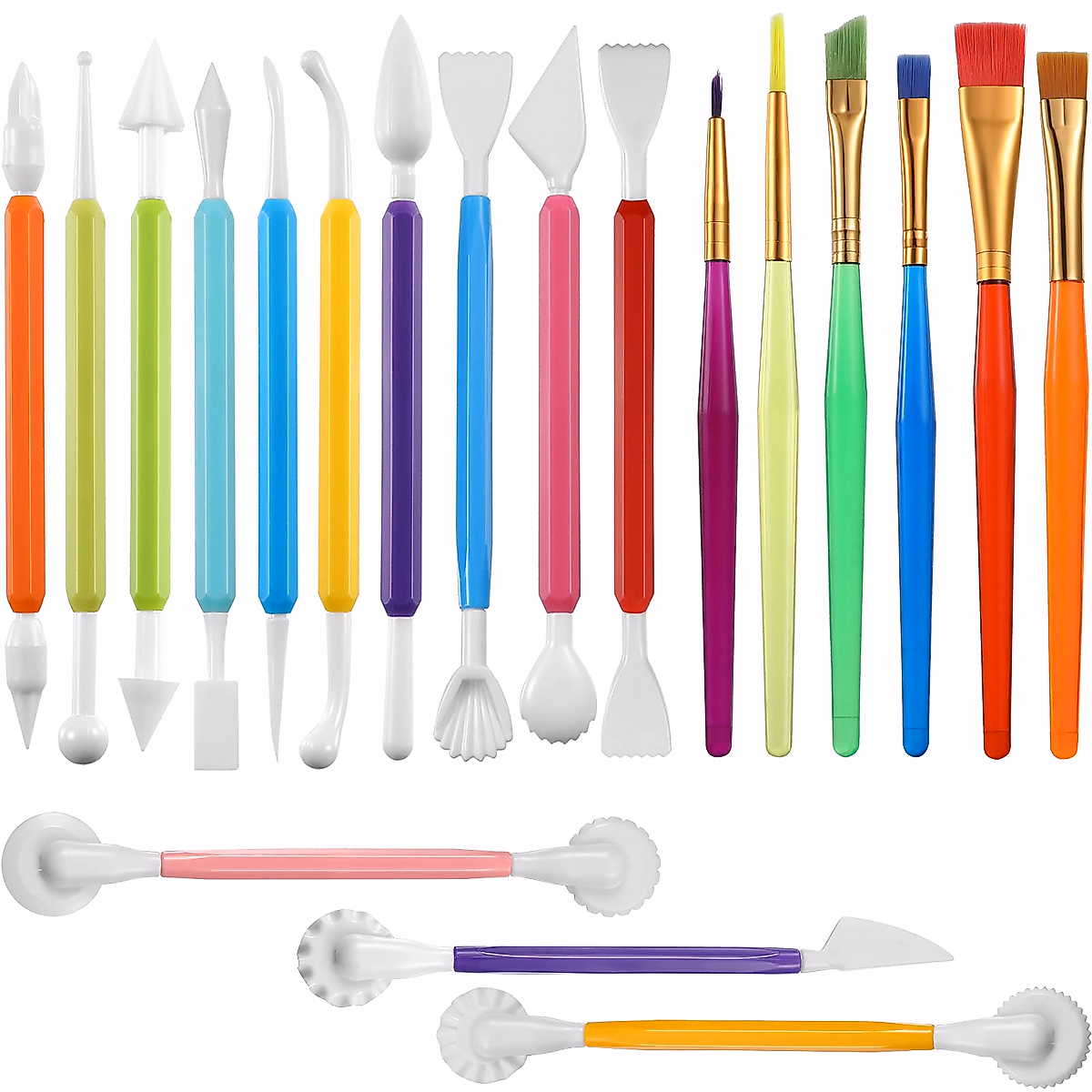 19 Pieces Cake Decorating Tools,Cookie Fondant Modeling Set,Marshmallow Sculpting Brush and Fondant Modeling Tools for DIY Cake Sugar Gum Paste Decorating Supplies
