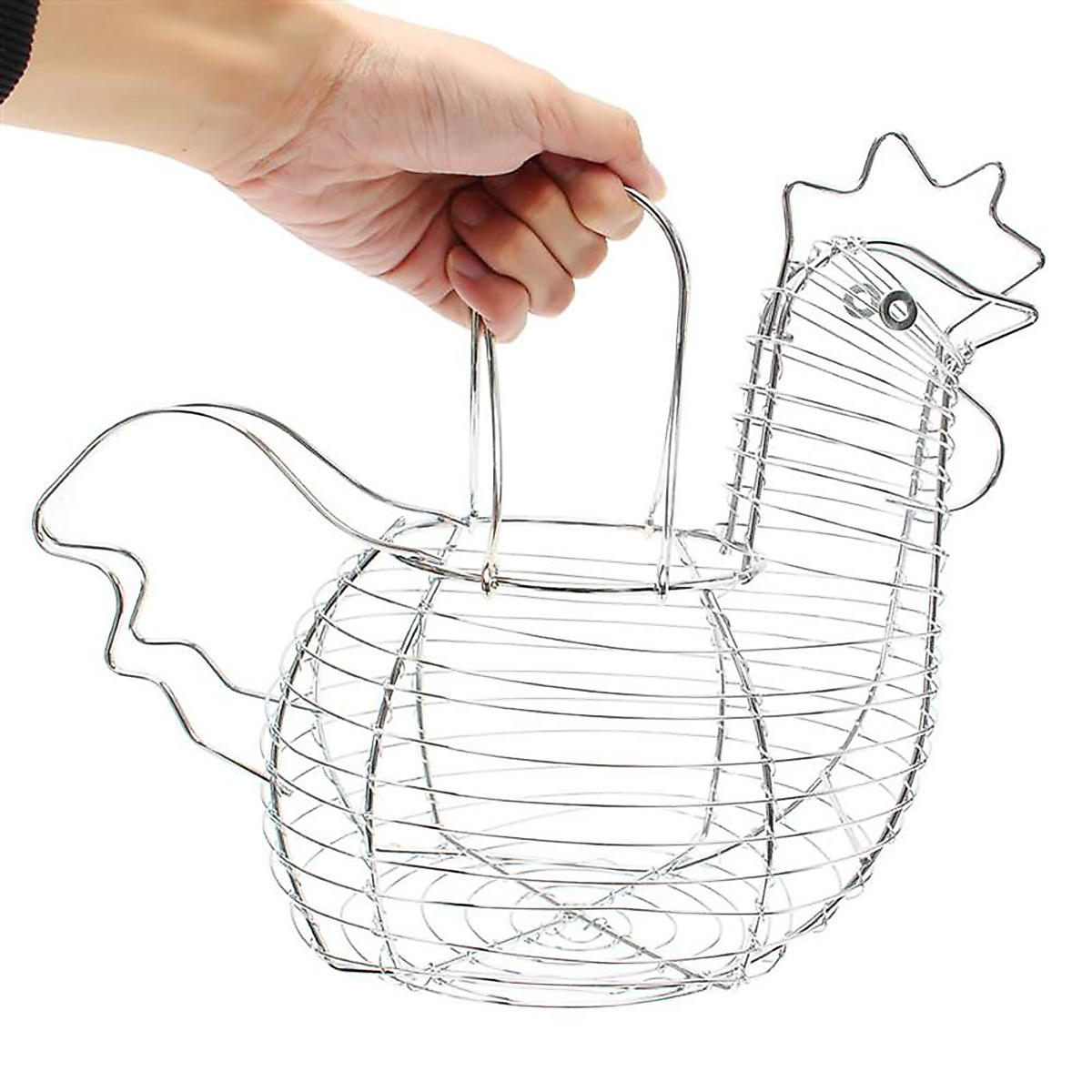 1 Metal Wire Egg Basket with Handle, Chicken Shaped Egg Collection Storage Basket Portable and Practical Food Storage Basket