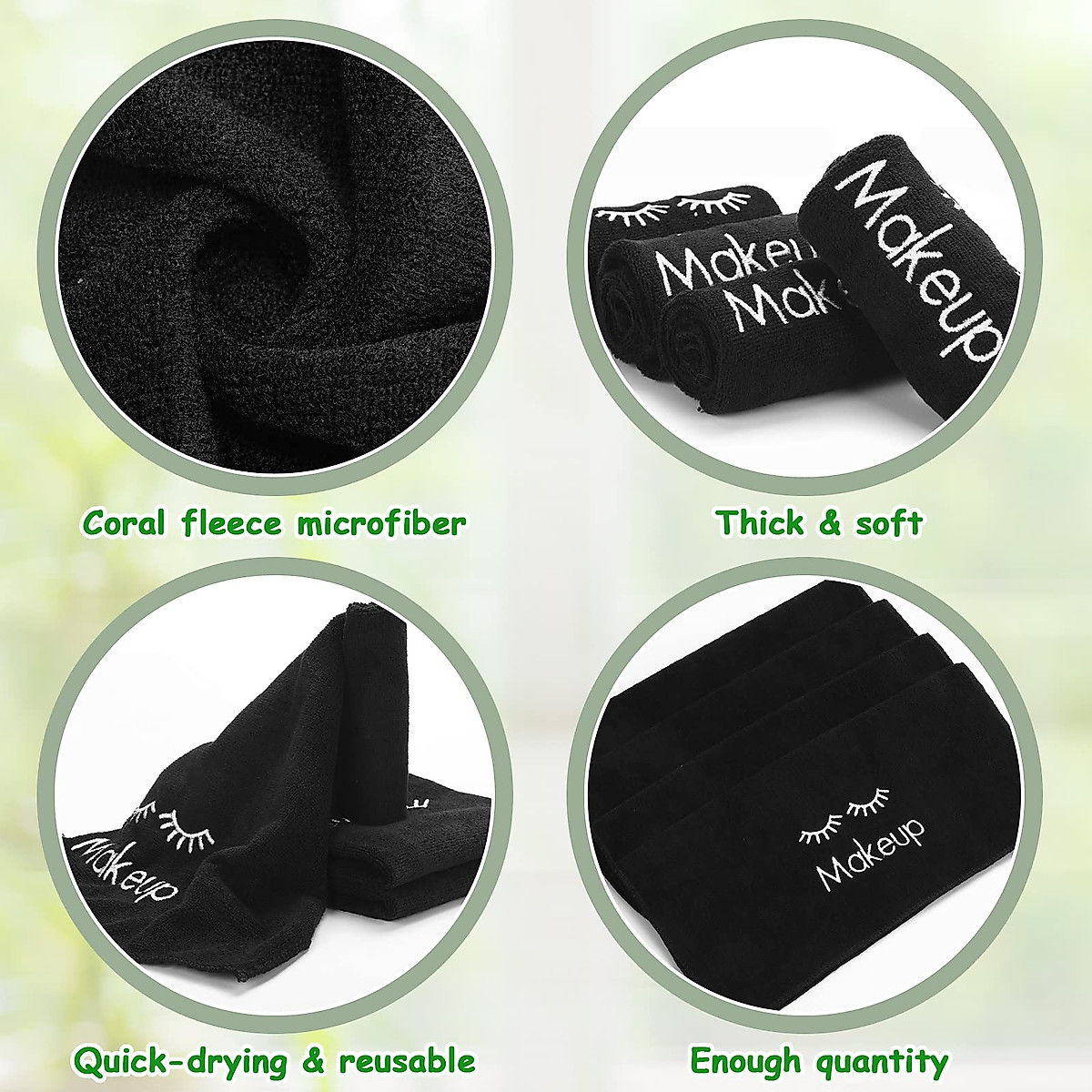 Jadive 20 Pcs Makeup Towels Black 13 x 13 Inches Microfiber Makeup Washcloths Women Makeup Remover Towels Cloth Pads Reusable Face Towels Cleansing Cloth Absorbent Wash Cloth (Cute Style)