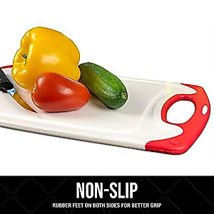 Raj Plastic Cutting Board Reversible Cutting board, Dishwasher Safe, Chopping Boards, Juice Groove, Large Handle, Non-Slip, BPA Free (Large (15.75" x 9.45"), Red and Green)