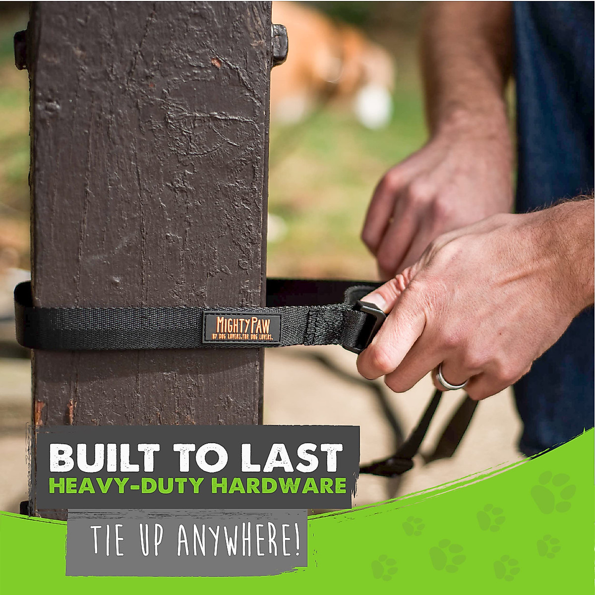 Mighty Paw Long Dog Leash | Pet Lead for Off-Leash Recall Training. Premium Quality Nylon Tie Out , Includes a Buckled Padded Handle. Great for Yard, Camping and Training. (15 Feet, Black)