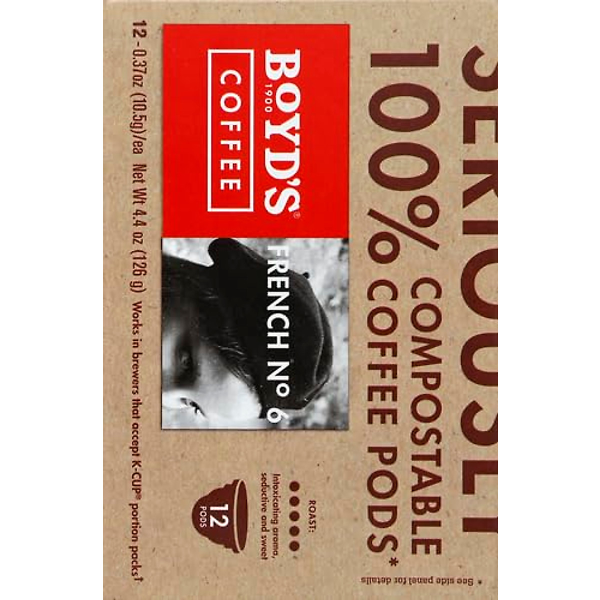 Boyd's Coffee French No. 6 Coffee –Ground Dark Roast– Blended from 100% Arabica – Rich & Full-Flavored – Single Cup - Pack of 12.