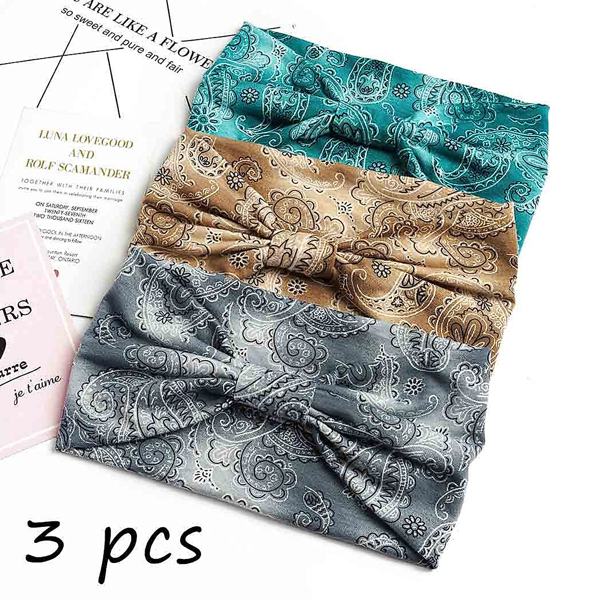 Aceorna Boho Bandeau Headbands Wide Knot Hair Band Stretch Turban Head Wraps Fashion Hair Accessories for Women 3 Pcs (Popular)