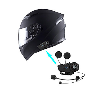 1Storm Motorcycle Full Face Dual Visor Helmet Bundle with Freedconn Spoiler Bundle with Freedconn Motorcycle Bluetooth Headset: HJK316 Matt Black