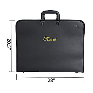 Sports Festival Art Portfolio Case Poster Board Storage Bag with Shoulder Strap 28 x 20.5 Inches Large Print Case for Sketch Drawing, Black