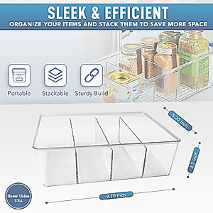 4 Pack Pantry Organizers and Storage Bins with Removable Dividers - Stackable Clear Storage Bins Plastic - Multipurpose Refrigerator Organizers and Storage for Kitchen & Storage Cabinets