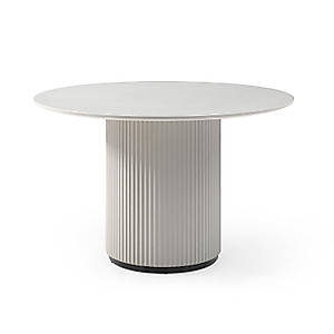 LyuHome 47.24" Round Wood Dining Table, Modern Kitchen Table with Wooden Pedestal Base, Mid Century Circular Tabletop Leisure Coffee Table Dining Room Table Furniture φ47.24"x29.52"H Grey