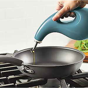 Rachael Ray 48467 Ceramic EVOO Oil and Vinegar Dispensing Bottle with Spout, 24 Ounce - Agave Blue