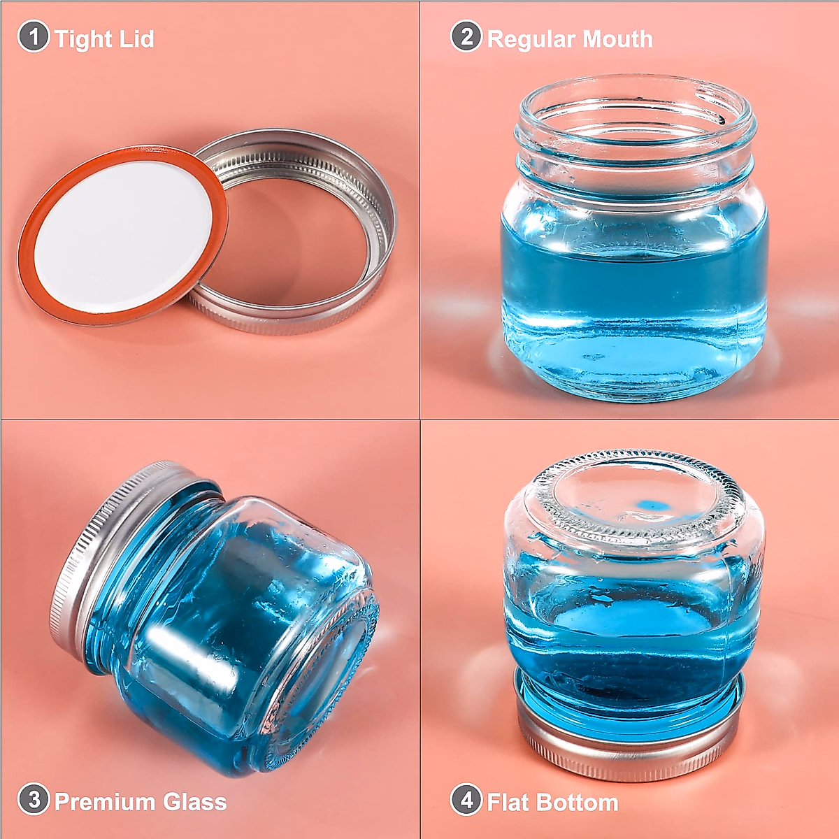 Betrome 8 oz Mason Jars, 24 Pack 240ml Glass Canning Jars with Regular Mouth Lids, Glass Storage Containers for Overnight Oats, Jam, Jelly, Honey, Beans, Spice, Wedding Party Favor, Shower Favor