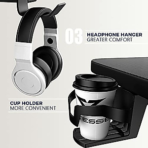 Waleaf Gaming Desk 40 inch,PC Gaming Table,T-Shaped Gaming Computer Desk with Free Mouse Pad,Racing Style Professional Gamer Game Station,Carbon Fiber Home Office Desk with Cup Holder&Headphone Hook