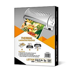 Everest Thermal Laminating Pouches, 8.9 x 11.4 Inches, 3 Mil Thick, 220 - Pack, Letter Size Sheets, Clear(TH0300-02)