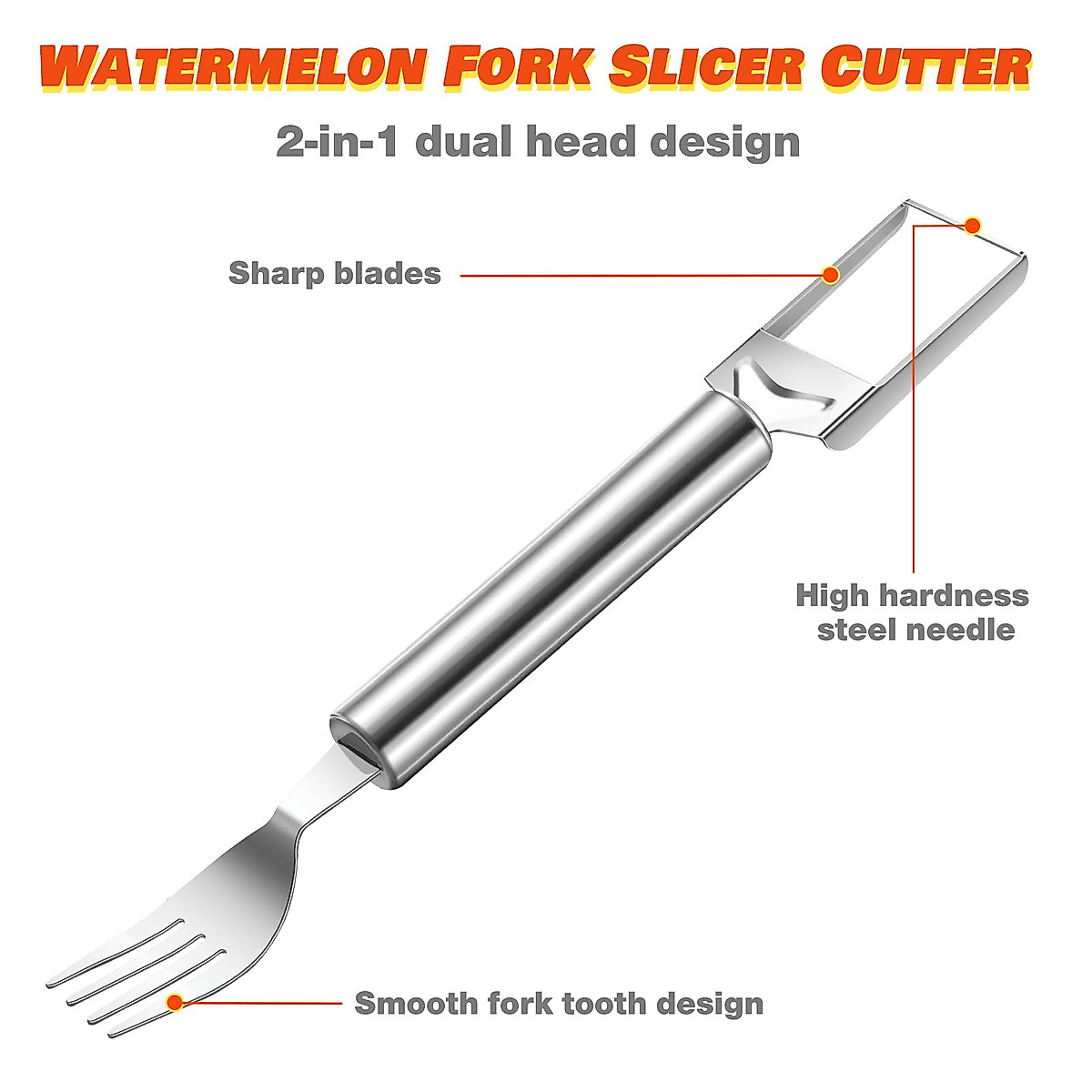 2-in-1 Stainless Steel Fruit Cutter,2024 New Upgrade Watermelon Slicer,Watermelon Cutter,Dual Head Fruit Forks Slicer Knife, Watermelon Fork Slicer Cutter Slicer Tool for Home, Kitchen, Camping(2PCS)