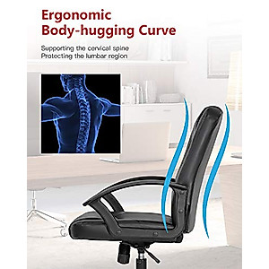 Office Chair Desk Chair Computer Chair with Lumbar Support PU Leather Executive Ergonomic Chair Rolling Swivel Adjustable Task Chair for Men(Black)