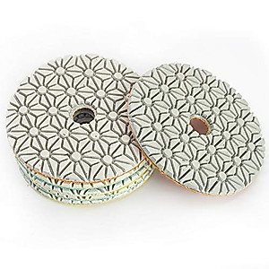 FINGLEE DT 4 inch 3 Steps Diamond Dry Polishing Pad Diamond Resin Discs for Granite Marble Quartz (5pcs Grit2)