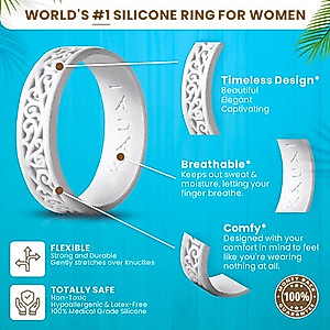 KAUAI Silicone Rings for Women - Pretty Rubber Rings Perfect as Promise Ring, Engagement Ring or Men & Womens Wedding Band - Stackable, Breathable, Lightweight, Soft, & Thin Comfort Women’s Silicone Wedding Bands (Timeless Elegance Series)