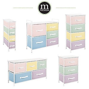 mDesign 30.3" High Steel Frame/Wood Top Storage Dresser Furniture, 5 Fabric Drawers, Tall Bureau Organizer for Baby, Kid, Teen Bedroom, Nursery, Playroom, Dorm, Jane Collection, Bright Multi/White